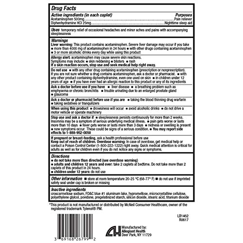 HealthA2Z® Extra Strength Pain Relief PM | 150 Caplets | Acetaminophen 500mg | Diphenhydramine 25mg | Pain Reliever & Nighttime Sleep Aid | Non-Habit Forming | Compare to Tylenol PM Active Ingredient