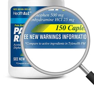 HealthA2Z® Extra Strength Pain Relief PM | 150 Caplets | Acetaminophen 500mg | Diphenhydramine 25mg | Pain Reliever & Nighttime Sleep Aid | Non-Habit Forming | Compare to Tylenol PM Active Ingredient