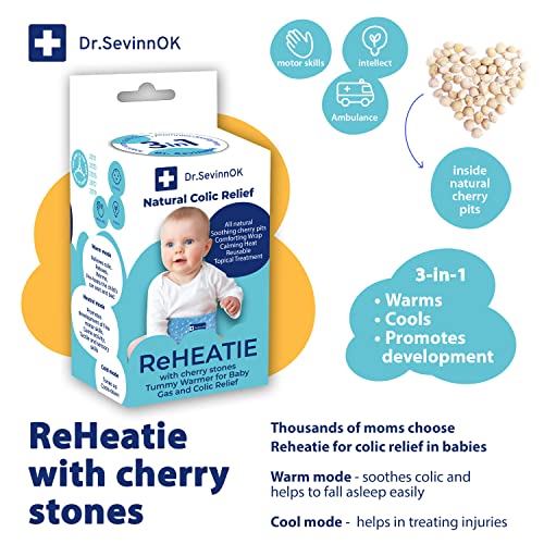 Dr. SevinnOk - Baby Tummy Warmer for Colic, Gas Relief, with Natural Cherry Pits, Relief for Upset Stomach in Babies and Toddlers (Fox Belt)