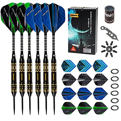 GOOSO Professional Steel Tip Darts Set | 24g/22g/20g/18g Brass Barrel with 12pcs Dart Flights + Dart Sharpener + Magnetic Case + Darts Tool (6 Pack)