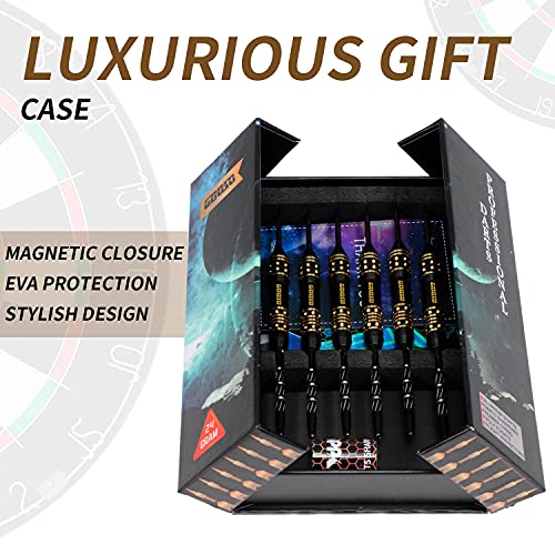 GOOSO Professional Steel Tip Darts Set | 24g/22g/20g/18g Brass Barrel with 12pcs Dart Flights + Dart Sharpener + Magnetic Case + Darts Tool (6 Pack)