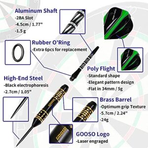 GOOSO Professional Steel Tip Darts Set | 24g/22g/20g/18g Brass Barrel with 12pcs Dart Flights + Dart Sharpener + Magnetic Case + Darts Tool (6 Pack)