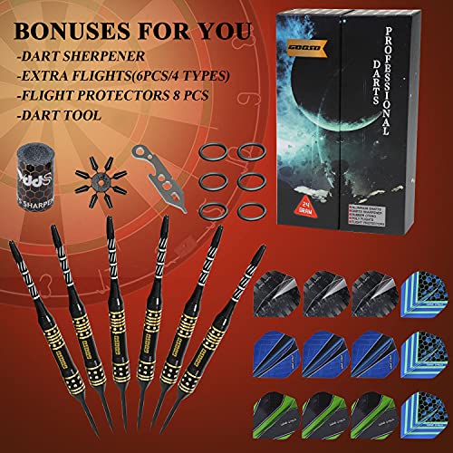 GOOSO Professional Steel Tip Darts Set | 24g/22g/20g/18g Brass Barrel with 12pcs Dart Flights + Dart Sharpener + Magnetic Case + Darts Tool (6 Pack)