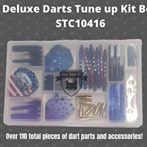 SHOT TAKER CO. EST. 2017 Deluxe Darts Tune up Kit Box | Flights, Sharpener, Shafts, O-Rings, Flight Savers, Accessories (10416-Essential)