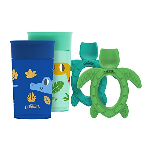 Dr. Brown’s™ Silicone Starter Spoon and Teether, 2-Pack and Milestones™ Cheers360™ Training Sippy Cups, Blue Green, 10oz, 2-Pack