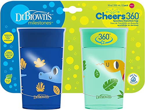 Dr. Brown’s™ Silicone Starter Spoon and Teether, 2-Pack and Milestones™ Cheers360™ Training Sippy Cups, Blue Green, 10oz, 2-Pack