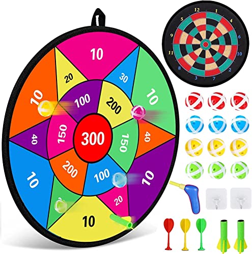 Large Dart Board for Kids - Double Sided Kids Dart Board with 12 Sticky Balls 3 Velcro Darts - Party Games Indoor Outdoor Kids Toy Dart Game Gifts for 4 5 6 7 8 9 10 11 12 Year Old Boy Girl