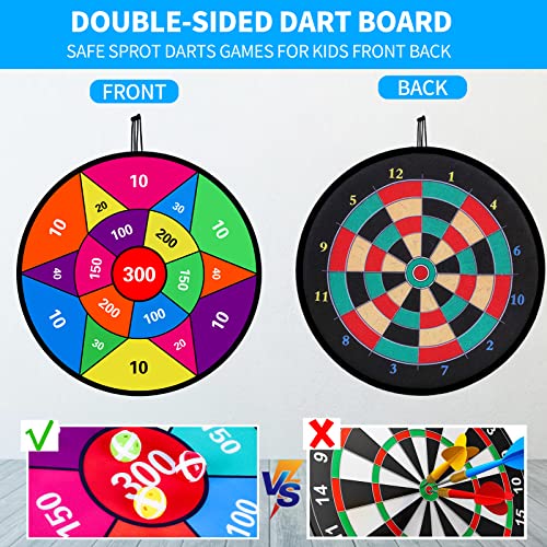 Large Dart Board for Kids - Double Sided Kids Dart Board with 12 Sticky Balls 3 Velcro Darts - Party Games Indoor Outdoor Kids Toy Dart Game Gifts for 4 5 6 7 8 9 10 11 12 Year Old Boy Girl