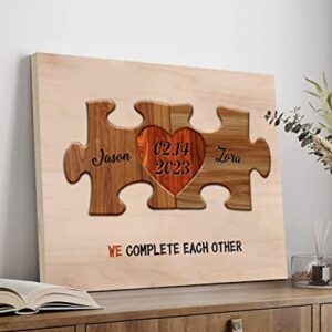 Bohva Personalized Couple Names Sign, Valentines Day Anniversary Wedding Gifts Idea for Him Her, Birthday Gift for Husband Wife Boyfriend Girlfriend, Custom Heart Puzzle Pieces Print On Wood