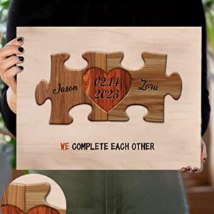 Bohva Personalized Couple Names Sign, Valentines Day Anniversary Wedding Gifts Idea for Him Her, Birthday Gift for Husband Wife Boyfriend Girlfriend, Custom Heart Puzzle Pieces Print On Wood