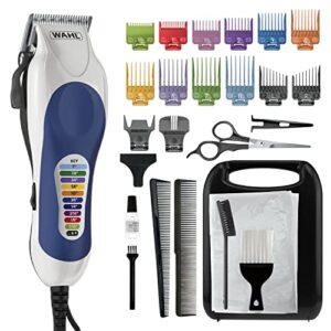 wahl clipper color pro complete haircutting kit with easy color coded guide combs – corded clipper for hair clipping & grooming men, women, & children – model 79300-1001m