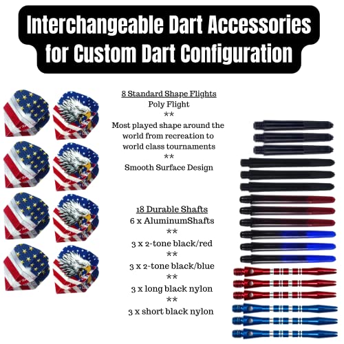 Steel Tip Darts Set - Professional Darts Steel Tip for Dartboard - Includes Brass Barrels + Plastic & Aluminum Shafts + Rubber O'Rings + Flights + Darts Sharpener + Wrench (22g- USA -STC10420)