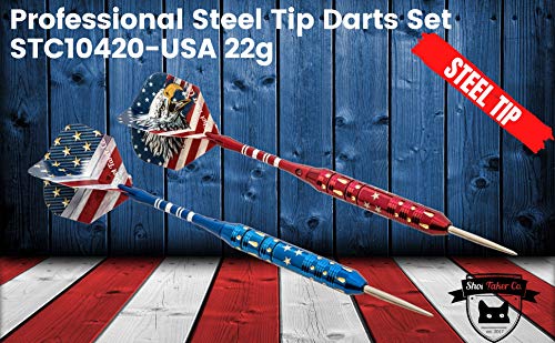 Steel Tip Darts Set - Professional Darts Steel Tip for Dartboard - Includes Brass Barrels + Plastic & Aluminum Shafts + Rubber O'Rings + Flights + Darts Sharpener + Wrench (22g- USA -STC10420)