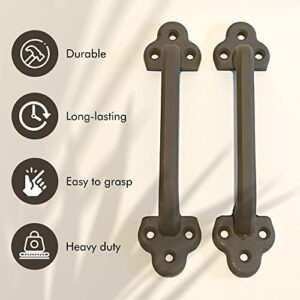 DR QUALITY DÉCOR 9 Inch Cast Iron Sliding Barn Door Handle Metal Gate Pull Handle Fence Handle Antique Long Cabinet for Outdoor, Garage, Closet, Interior, Drawer (4, Rustic Brown)