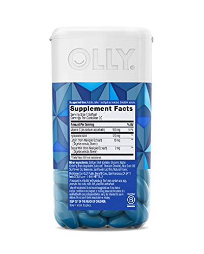 OLLY Ultra Strength Skin Softgels, Hydrate and Firm Skin, Hyaluronic Acid, Zeaxanthin, Lutein, Vitamin C, Skin Supplement, 30 Day Supply - 30 Count (Packaging May Vary)