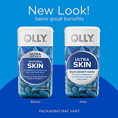 OLLY Ultra Strength Skin Softgels, Hydrate and Firm Skin, Hyaluronic Acid, Zeaxanthin, Lutein, Vitamin C, Skin Supplement, 30 Day Supply - 30 Count (Packaging May Vary)