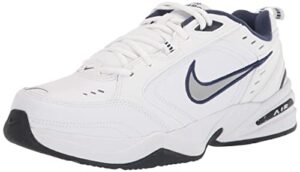 nike men’s nike air monarch iv (4e) running shoes -12; white / metallic silver-midnight navy