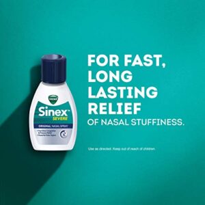 Vicks Sinex SEVERE, Nasal Spray, Original Sinus Decongestant for Fast Relief of Cold & Allergy Congestion, Sinus Pressure Relief, 0.5 Fl. Oz (Pack of 4)