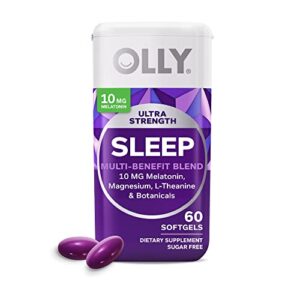 olly ultra strength sleep softgels, 10mg melatonin, l-theanine, chamomile, magnesium, lemon balm, supports deep restful sleep, nighttime sleep aid, non habit-forming – 60 count