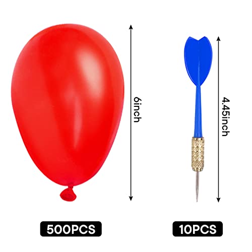 LovesTown Carnival Games Darts Balloons, 500PCS Circus Decorations Christmas Balloons Water Balloons with 10PCS Darts for Carnival Party Supplies