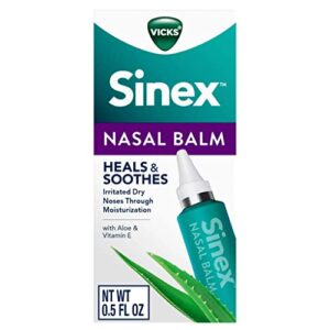 vicks sinex, daily moisturizing nasal balm, with vitamin e, hint of aloe, soothes and hydrates dry skin around the nose, 0.5 fl oz (pack of 2)