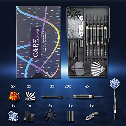 CareGames Steel Tip Darts Set 24g with Carrying case and Extra Accessories,Black