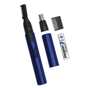 wahl lithium 2 in 1 pen detail trimmer for nose, ear, neckline, eyebrow, & other detailing – blue – by the brand used by professionals – model 5643-200