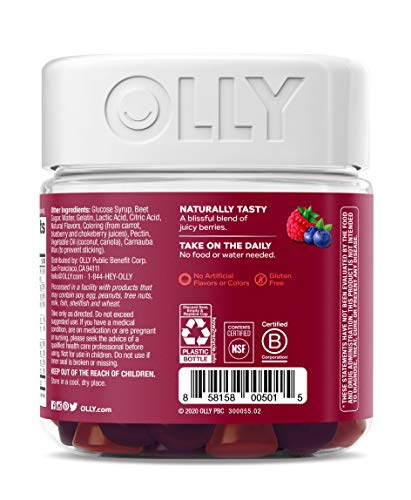 OLLY Women's Multivitamin Gummy, Vitamins A, D, C, E, Biotin, Folic Acid, Chewable Supplement, Berry Flavor, 90-Day Supply - 180 Count