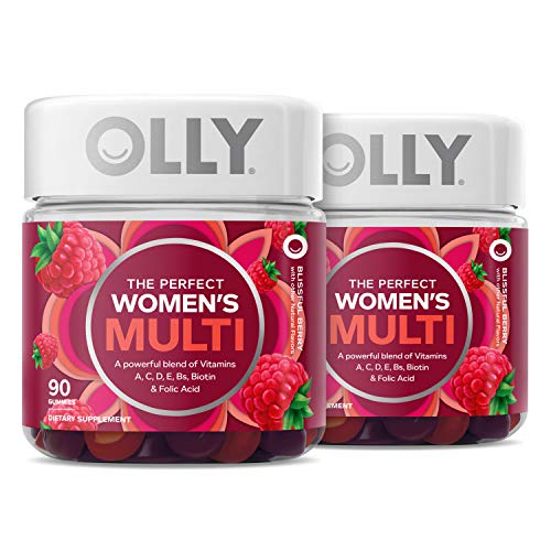 OLLY Women's Multivitamin Gummy, Vitamins A, D, C, E, Biotin, Folic Acid, Chewable Supplement, Berry Flavor, 90-Day Supply - 180 Count