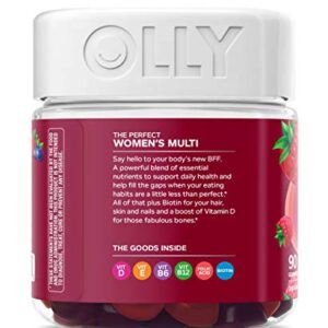 OLLY Women's Multivitamin Gummy, Vitamins A, D, C, E, Biotin, Folic Acid, Chewable Supplement, Berry Flavor, 90-Day Supply - 180 Count