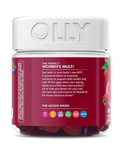 OLLY Women's Multivitamin Gummy, Vitamins A, D, C, E, Biotin, Folic Acid, Chewable Supplement, Berry Flavor, 90-Day Supply - 180 Count