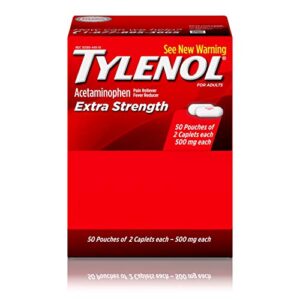 tylenol extra strength caplets with acetaminophen, pain reliever & fever reducer, 2-pack of 50 ct