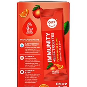 OLLY Immunity + Electrolytes Powder, Immune & Hydration Support, Vitamin C, D, Zinc, Drink Mix, Citrus Peach - 10 Count