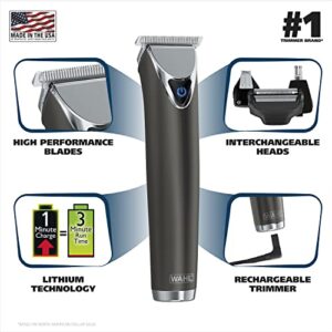 WAHL Stainless Steel Lithium Ion 2.0+ Slate Beard Trimmer for Men - Electric Shaver, Nose Ear Trimmer, Rechargeable All in One Men's Grooming Kit - Model 9864