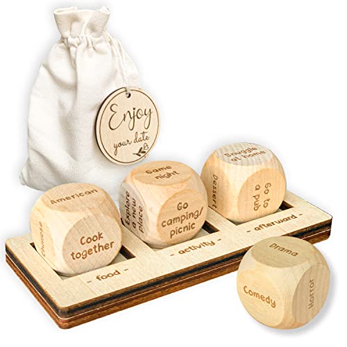 Stofinity Date Night Dice for Couples - Food Cube Game, Take Out Dice, Funny Anniversary Wooden Gifts for Him Her, What to Watch Decision for Movie Dice, Romantic Wood Couple Date Night Ideas