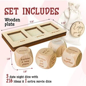 Stofinity Date Night Dice for Couples - Food Cube Game, Take Out Dice, Funny Anniversary Wooden Gifts for Him Her, What to Watch Decision for Movie Dice, Romantic Wood Couple Date Night Ideas