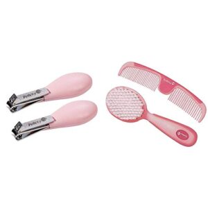 safety 1ststeady fold-up nail clippers, raspberry, 2-count with safety 1st easy grip brush and comb, raspberry