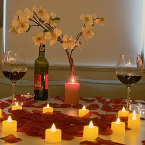 WAKISAKI (3-in-1 Set) 300 Pcs Fake Rose Petals for Romantic Night for Her or Him, 12 Pack LED Tea Lights Fake Candles Battery Operated, 20FT LED String Lights with 3 Modes, for Romantic Decoration