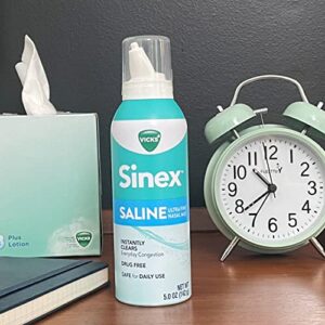 Vicks Sinex Saline Nasal Spray, Drug Free Ultra Fine Mist, Clear Everyday Sinus Congestion Fast, Clear Mucus from a Cold or Allergy, Daily Use 5.0 fl oz