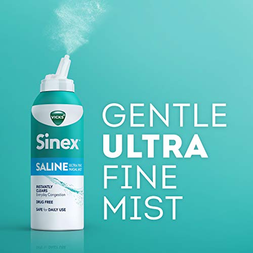 Vicks Sinex Saline Nasal Spray, Drug Free Ultra Fine Mist, Clear Everyday Sinus Congestion Fast, Clear Mucus from a Cold or Allergy, Daily Use 5.0 fl oz