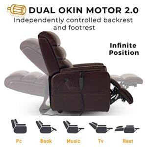 Irene House 9188 Lay Flat Sleeping Dual OKIN Motor Lift Chair Recliners for Elderly Infinite Position Recliner with Heat Massage Up to 300 LBS Electric Power Lift Recliner(Brown Faux Leather)