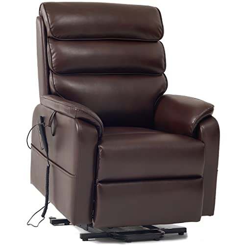 Irene House 9188 Lay Flat Sleeping Dual OKIN Motor Lift Chair Recliners for Elderly Infinite Position Recliner with Heat Massage Up to 300 LBS Electric Power Lift Recliner(Brown Faux Leather)