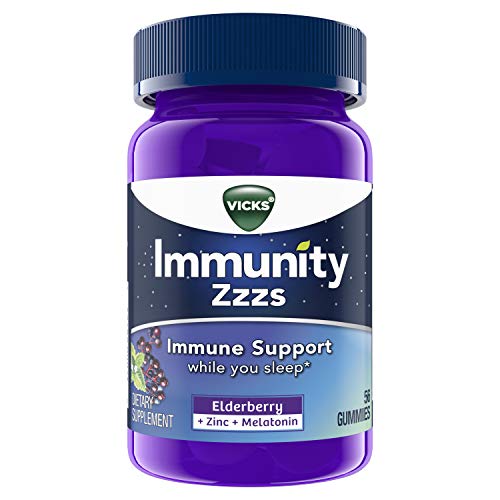 Vicks Immunity ZZZs, Elderberry, Melatonin, and Antioxidant Zinc, Immune Support, Naturally Fall Asleep, 56 Gummies