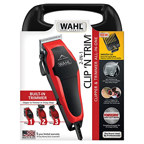 Wahl Clipper Clip 'n Trim 2 In 1 Hair Cutting Corded Clipper/Trimmer Kit with Self Sharpening Blades - Model 79900-1501P