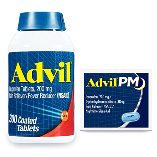 Advil Pain Reliever and Fever Reducer, Ibuprofen 200mg for Pain Relief - 300 Count, Advil PM Pain Reliever and Nighttime Sleep Aid, Ibuprofen for Pain Relief and Diphenhydramine Citrate - 2 Count