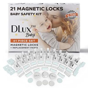 21 magnetic cabinet locks 3 keys, child safety 61-piece kit, magnet locks with new upgraded adhesive, easy installation, no-drill baby proofing locks to childproof cabinets & drawers