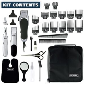 Wahl Clipper Home Barber Kit Electric Corded Clipper and Battery Touch Up Trimmer & Personal Groomer, 30 Piece Kit for Haircutting at Home – Model 79524-3001P