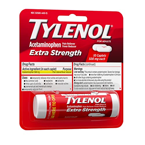 Tylenol Extra Strength Caplets with 500 mg Acetaminophen, Pain Reliever & Fever Reducer, 10 ct (Pack of 12)