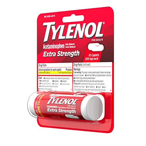 Tylenol Extra Strength Caplets with 500 mg Acetaminophen, Pain Reliever & Fever Reducer, 10 ct (Pack of 12)