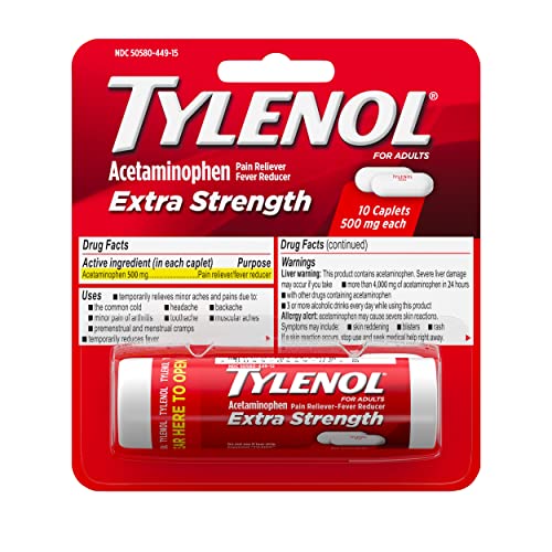 Tylenol Extra Strength Caplets with 500 mg Acetaminophen, Pain Reliever & Fever Reducer, 10 ct (Pack of 12)